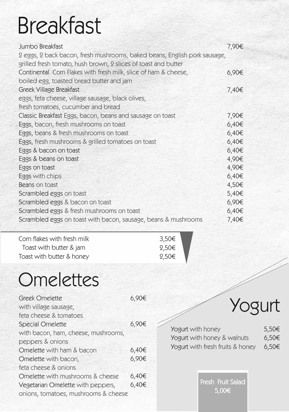 Daily Menu – Coralli Restaurant