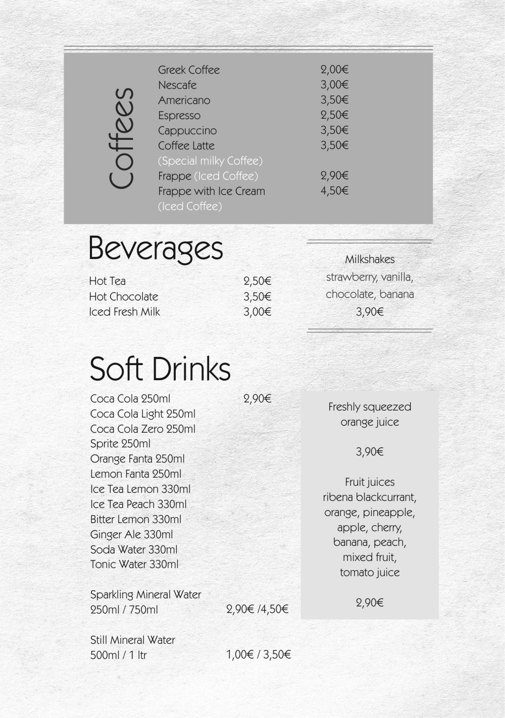 Daily Menu – Coralli Restaurant